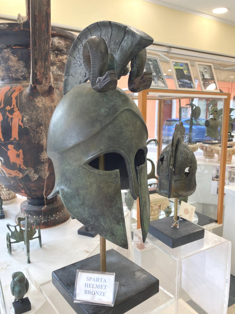Spartan Bronze Life Size Helmet With Two Snakes on Granite Base Hand ...