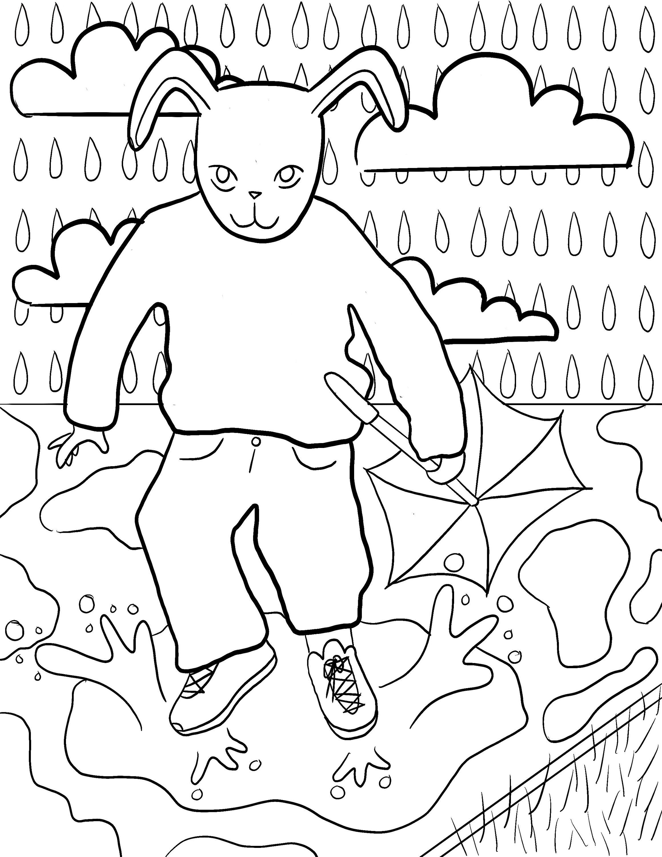 Bunny Splash Coloring Page for Adults and Children - Etsy