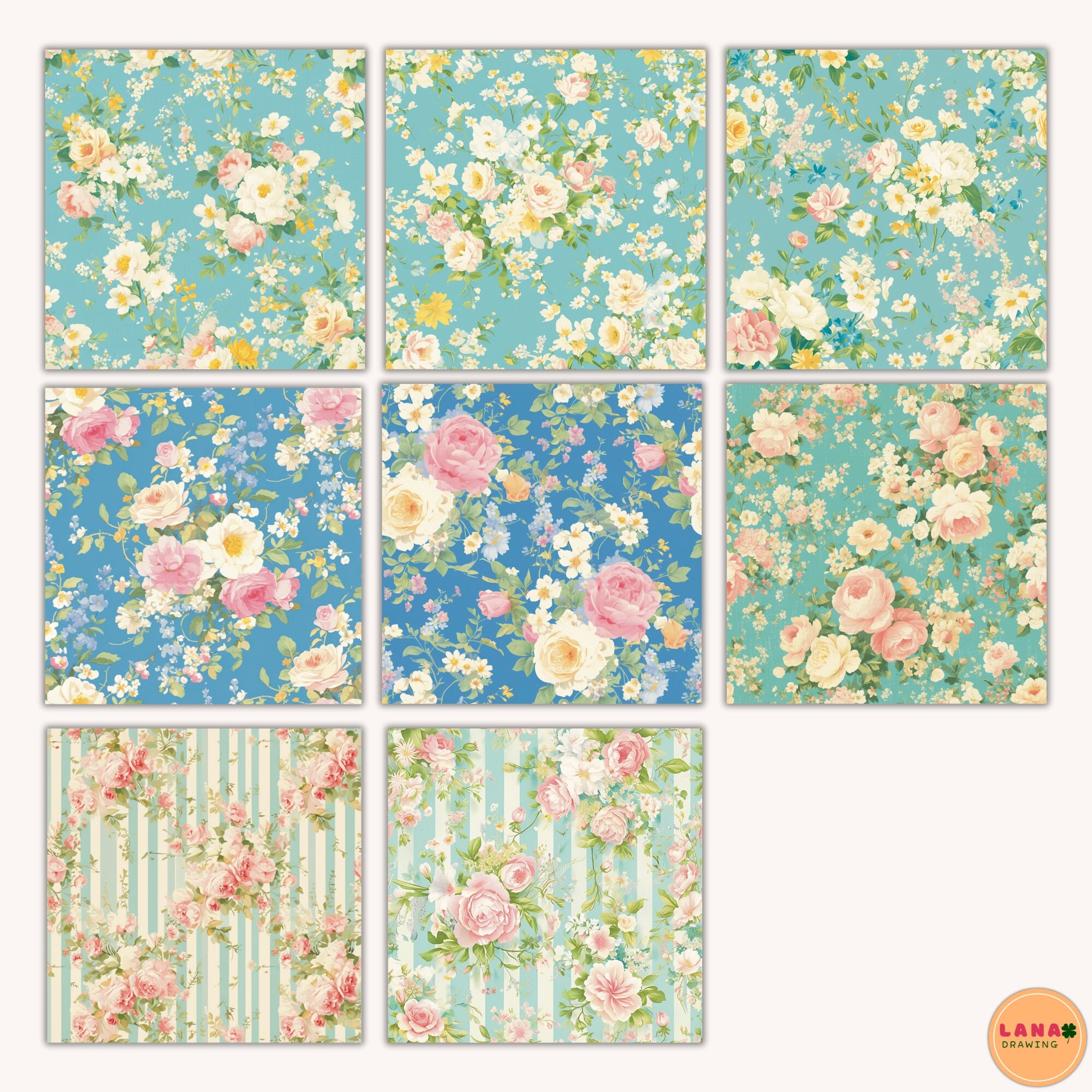 Vintage Digital Paper Pack, Shabby Chic Seamless Pattern, Vintage ...