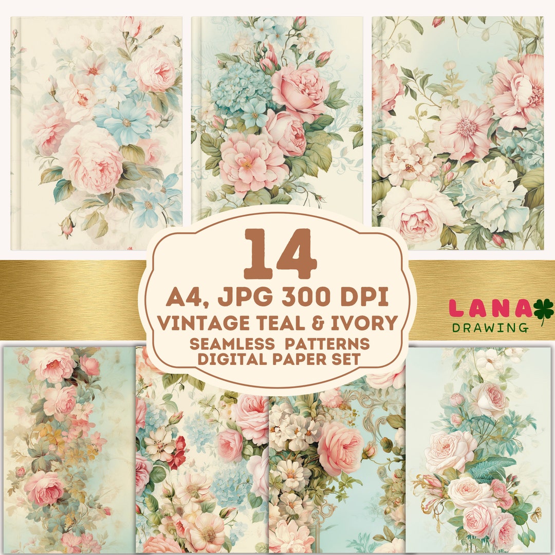 Vintage Rose Digital Paper, Vintage Floral Junk Journal Paper, Shabby ...