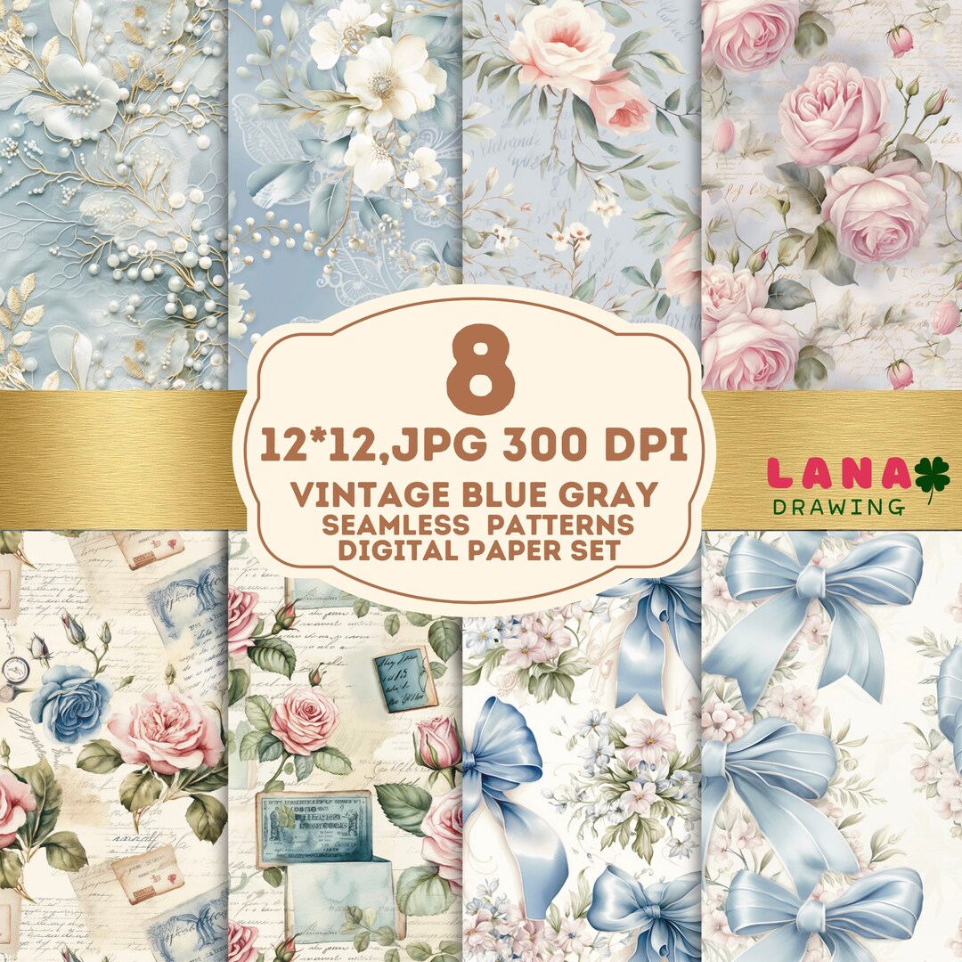 Vintage Digital Paper Pack, Seamless Patterns Vintage Floral Watercolor ...