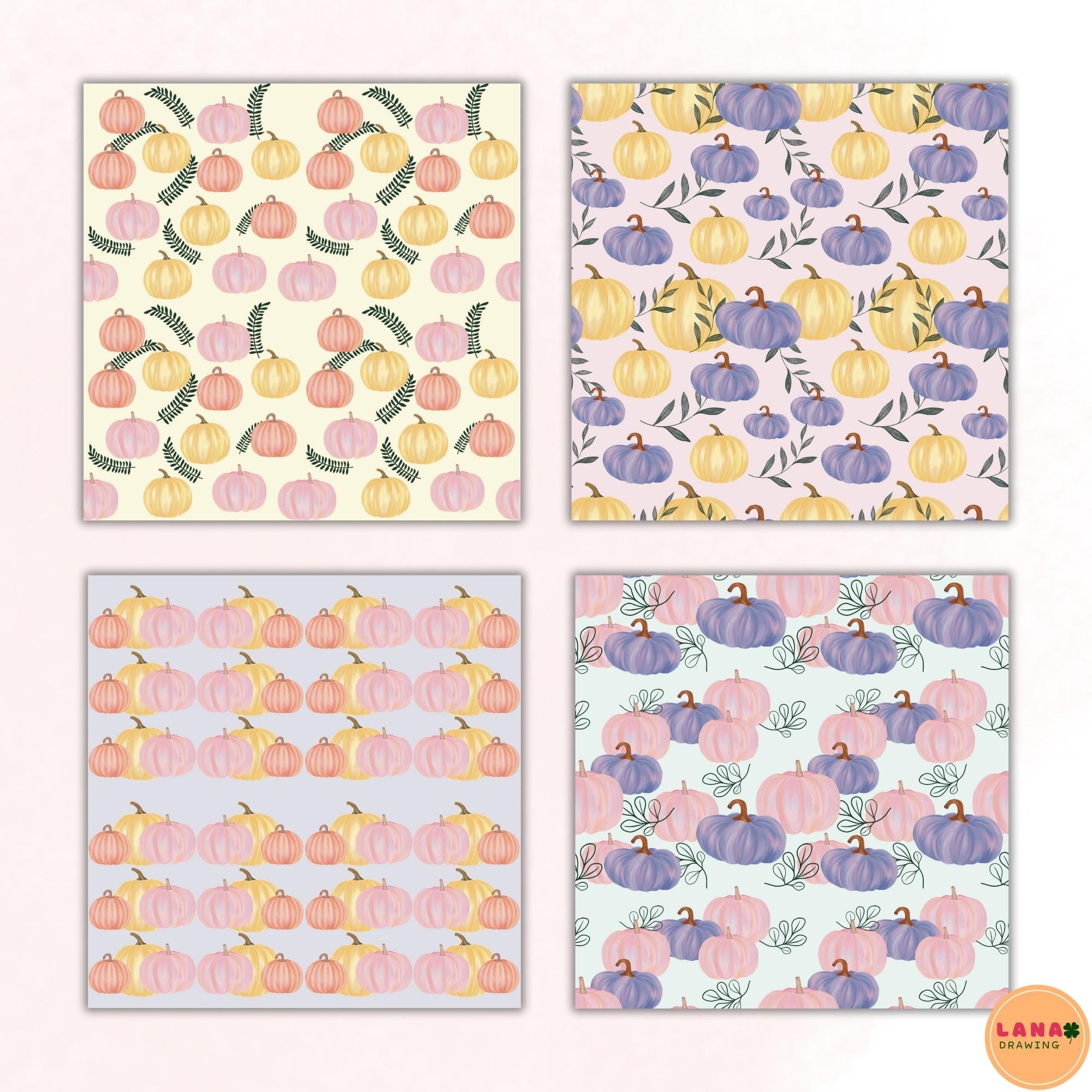 Pastel Pumpkins Seamless Digital Papers, Fall Scrapbook Paper, Autumn ...