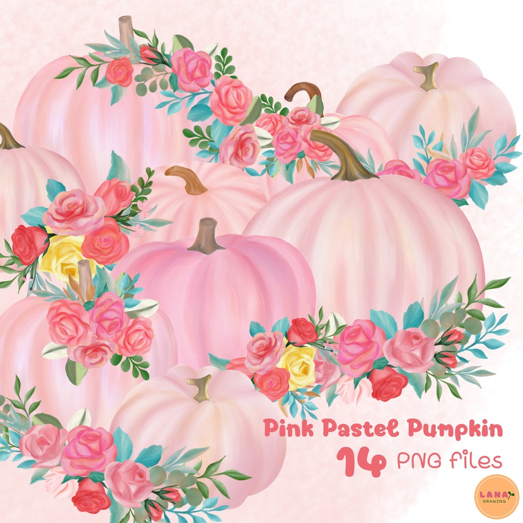 Pink Fall Pumpkin With Flower Bouquet Clipart Pastel Pink - Etsy