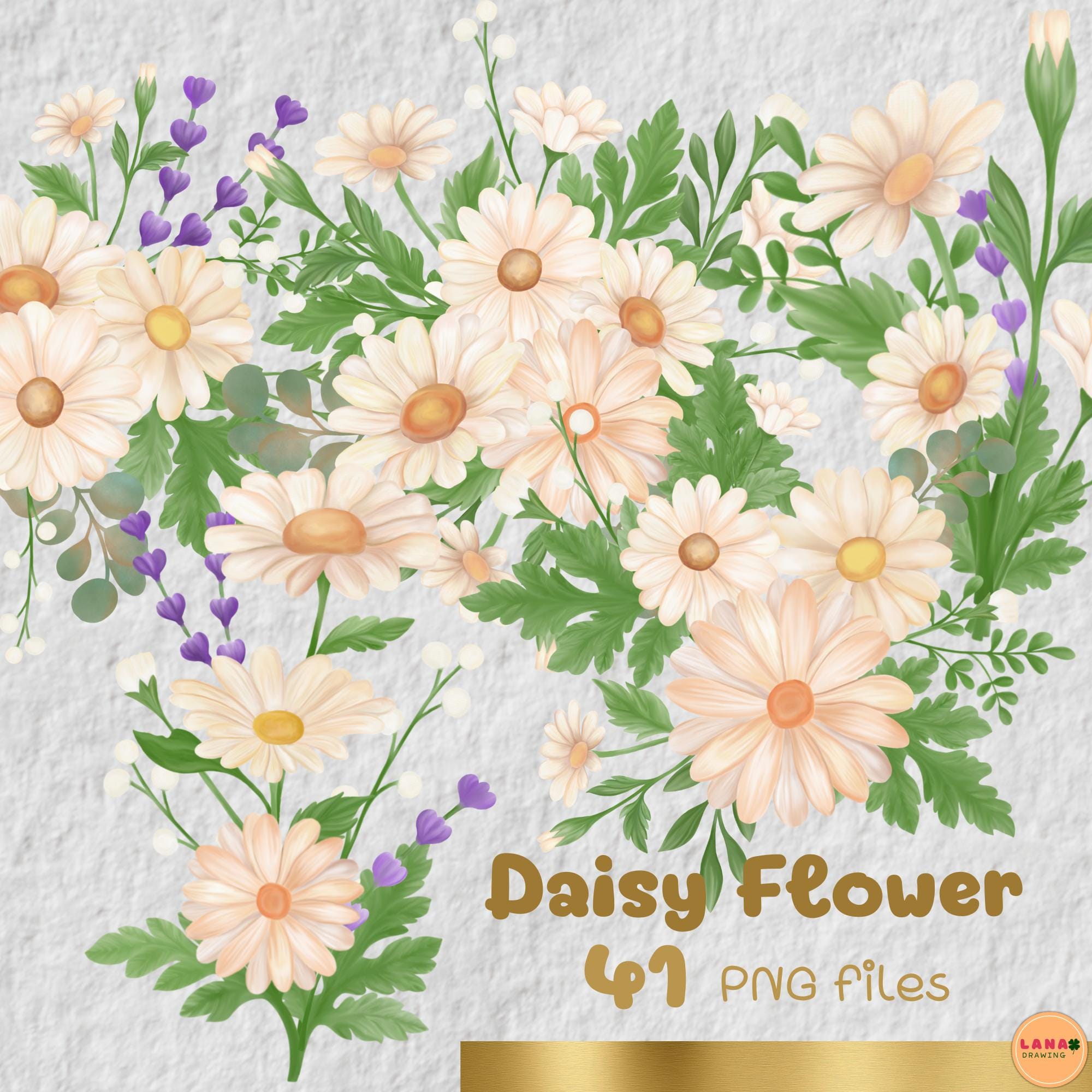 Pastel Daisy Flower Bouquet Clipart, Daisy Frame Watercolor, Floral ...