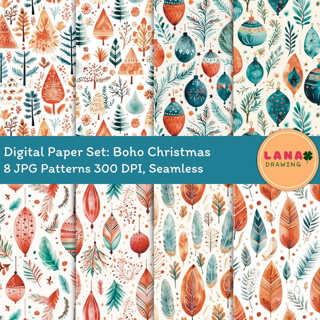 Cute Boho Christmas Digital Paper Christmas Patterns - Etsy