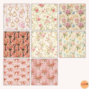Bundle Floral Seamless Pattern, Vintage Digital Paper, Shabby Chic Rose ...