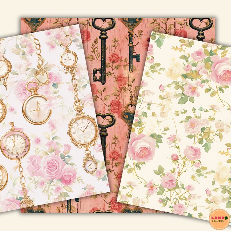 Vintage Digital Paper Pack, Shabby Chic Seamless Pattern, Vintage ...