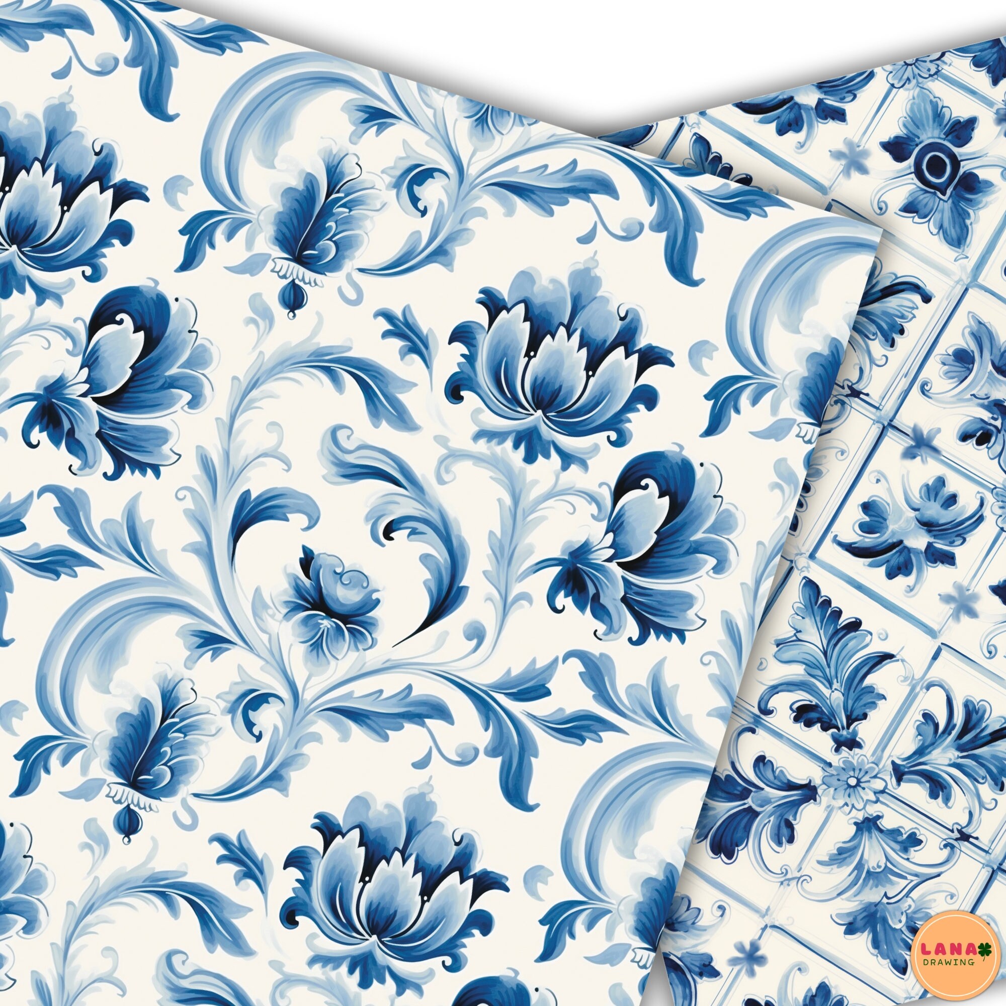 Delft Blue Seamless Pattern, Delft Blue Floral, Vintage Digital Paper ...
