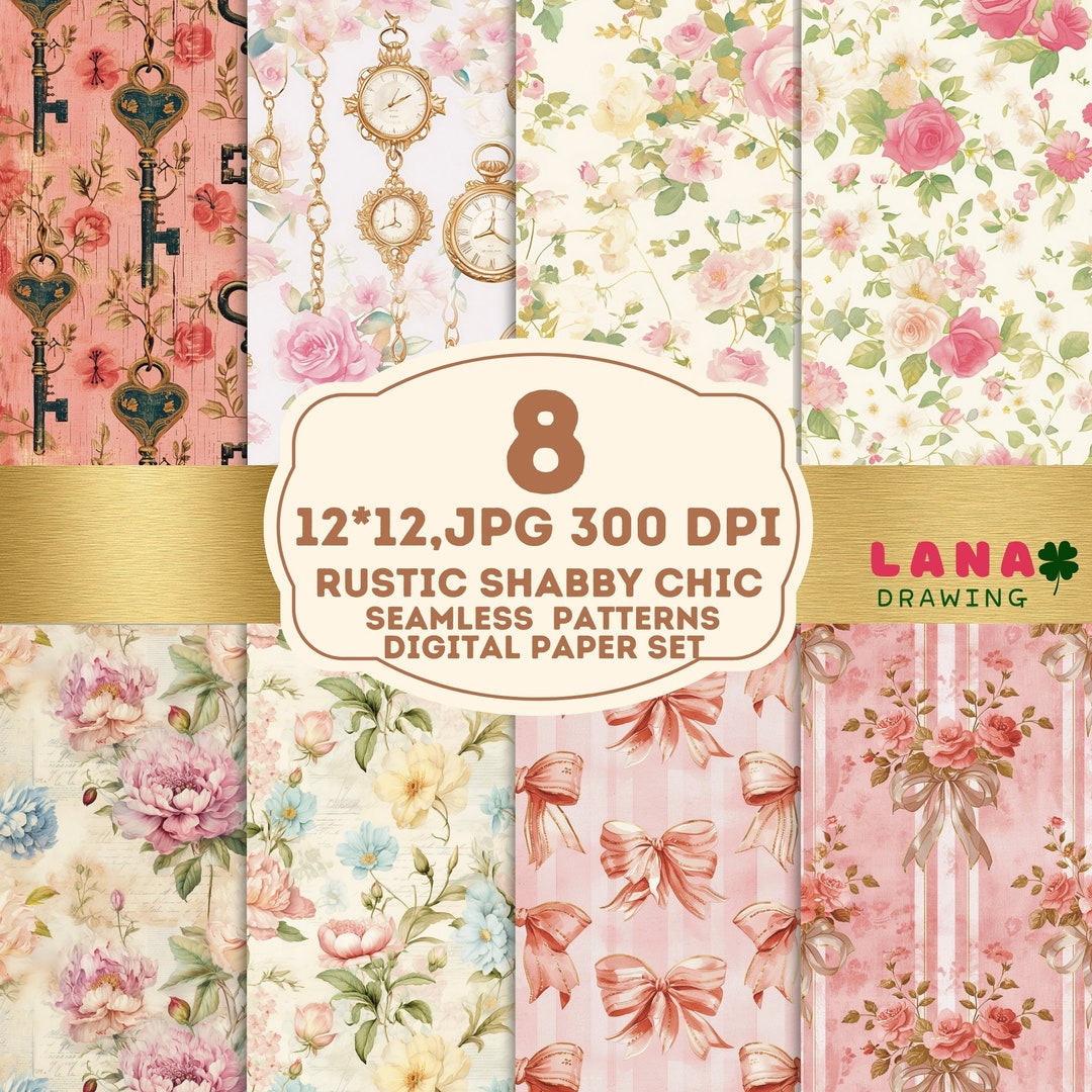 Vintage Digital Paper Pack, Shabby Chic Seamless Pattern, Vintage ...