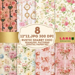 Vintage Digital Paper Pack, Shabby Chic Seamless Pattern, Vintage ...