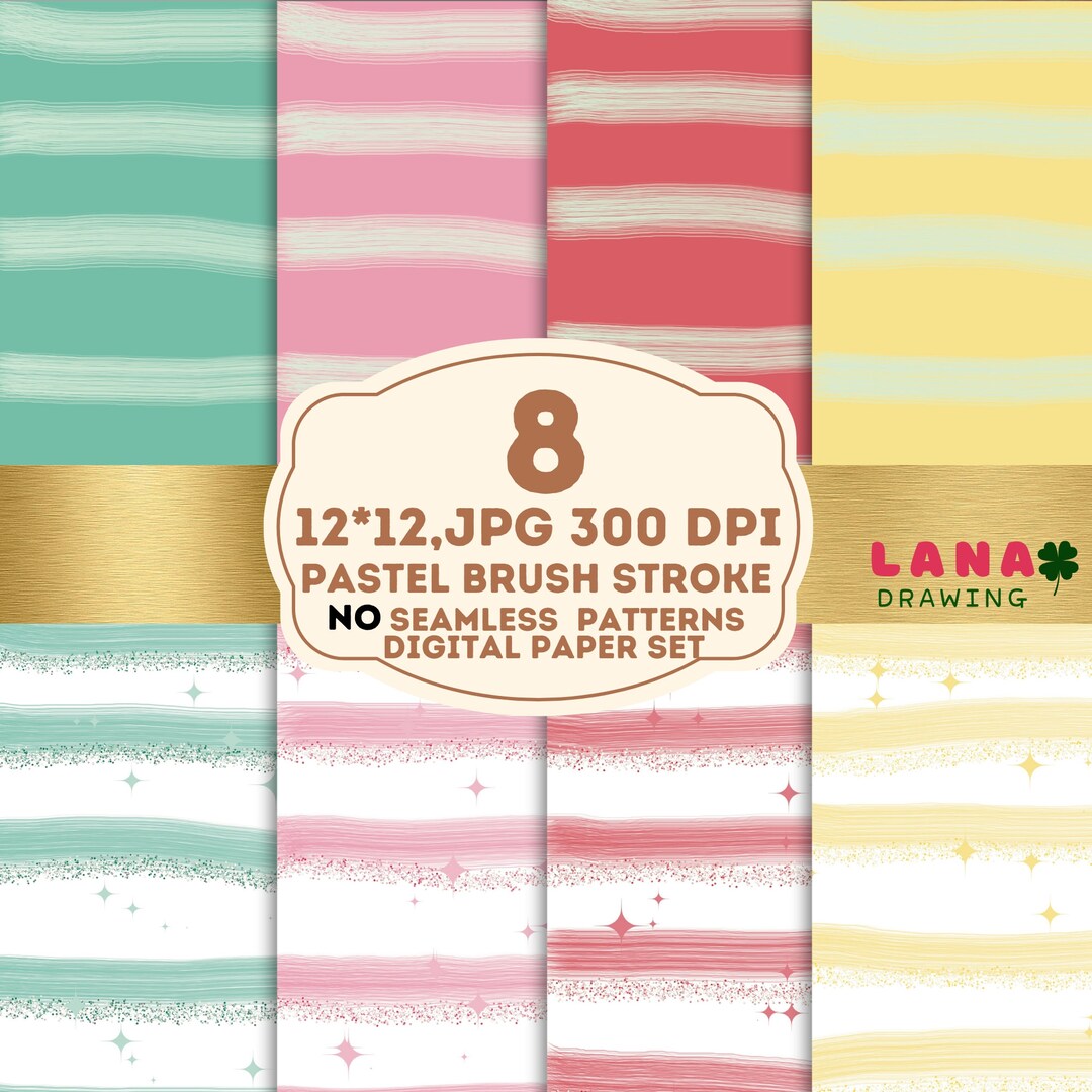 Doodle Digital Papers, Star Patterns, Pastel Brush Stroke Paper, Line ...