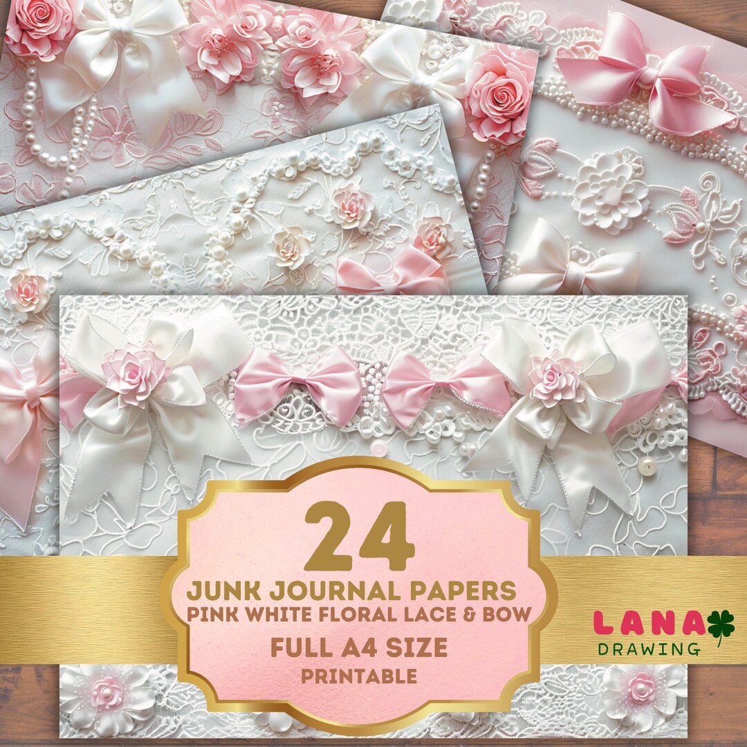 Vintage Pink Lace Floral Junk Journal Papers, Lace & Bow Junk Journal ...