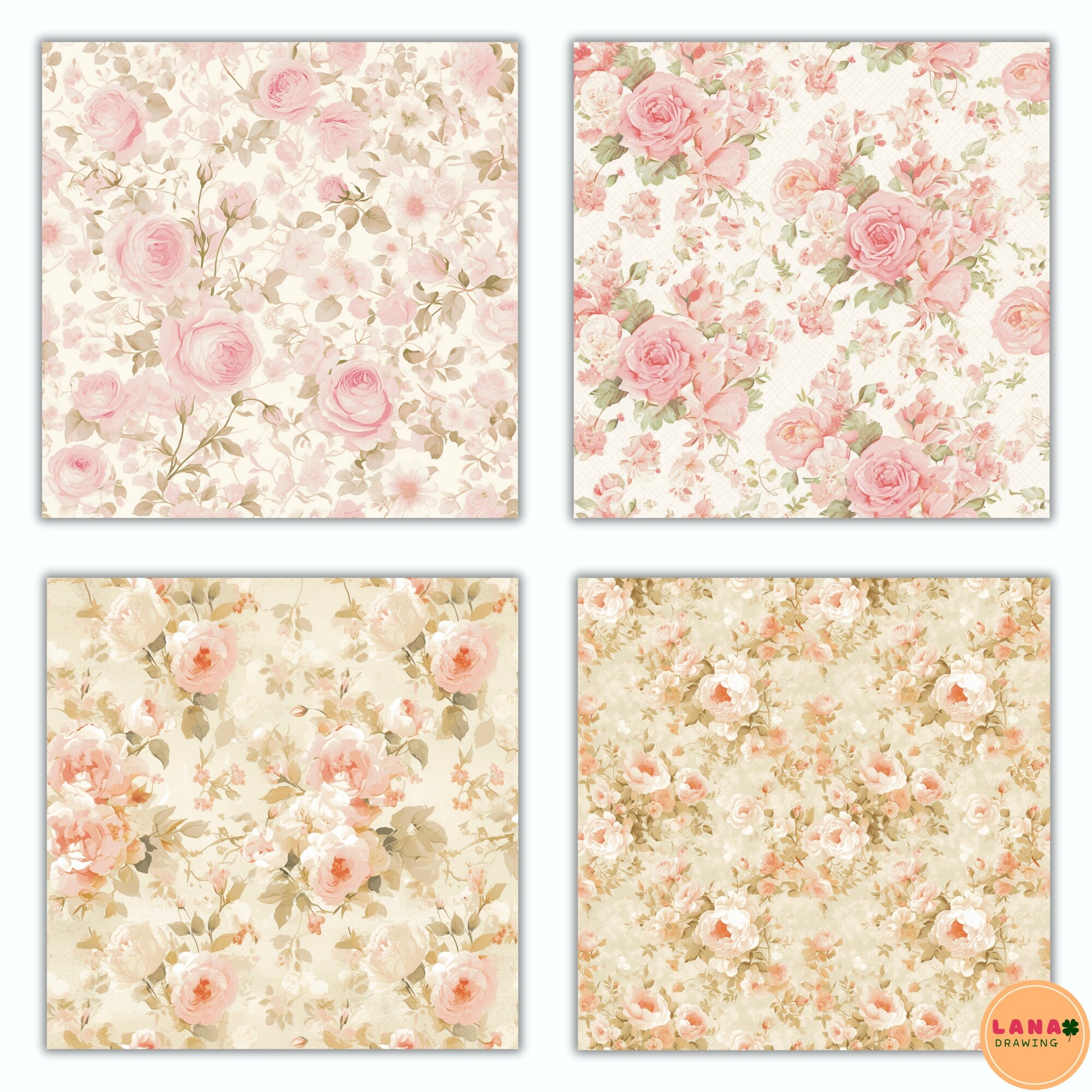 Vintage Digital Paper Pack, Shabby Chic Seamless Pattern, Vintage ...