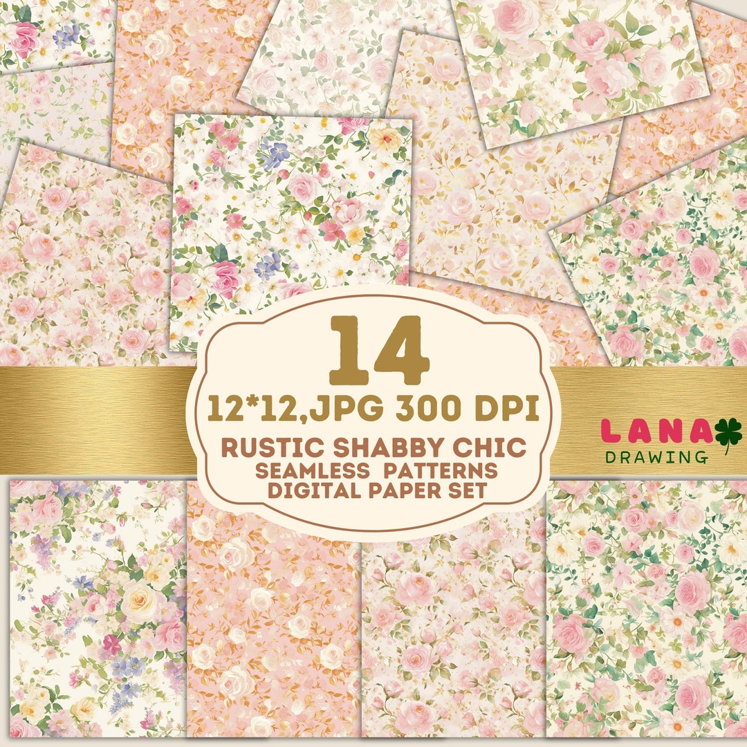 Vintage Rose Digital Paper Pack, Shabby Chic Seamless Pattern, Vintage ...