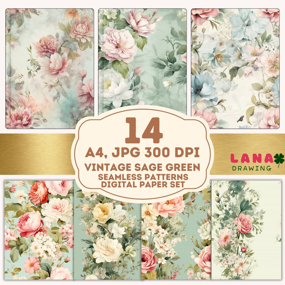 Vintage A4 Digital Paper, Printable Paper, Vintage Floral Junk Journal ...