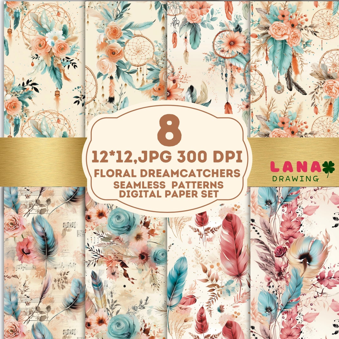 Vintage Digital Paper Pack, Seamless Patterns Vintage Floral Watercolor ...