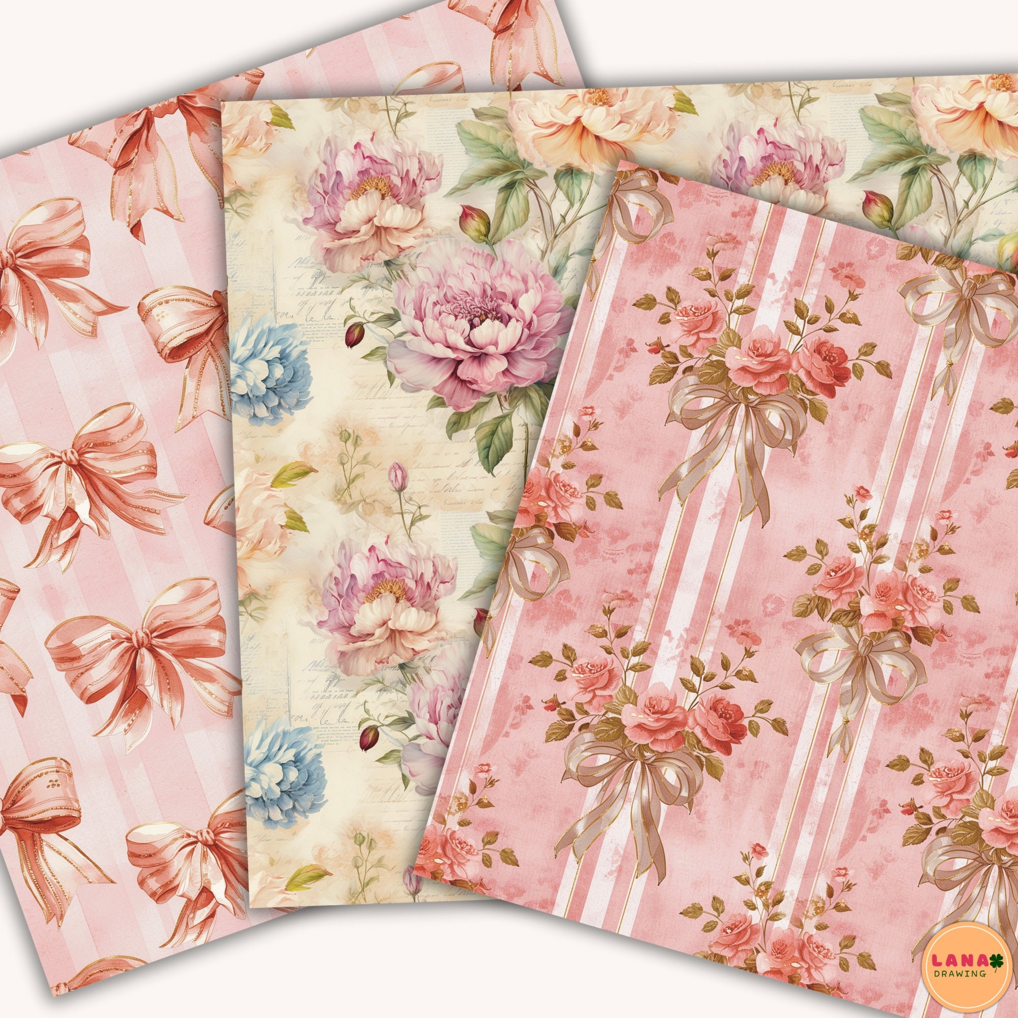 Vintage Digital Paper Pack, Shabby Chic Seamless Pattern, Vintage ...