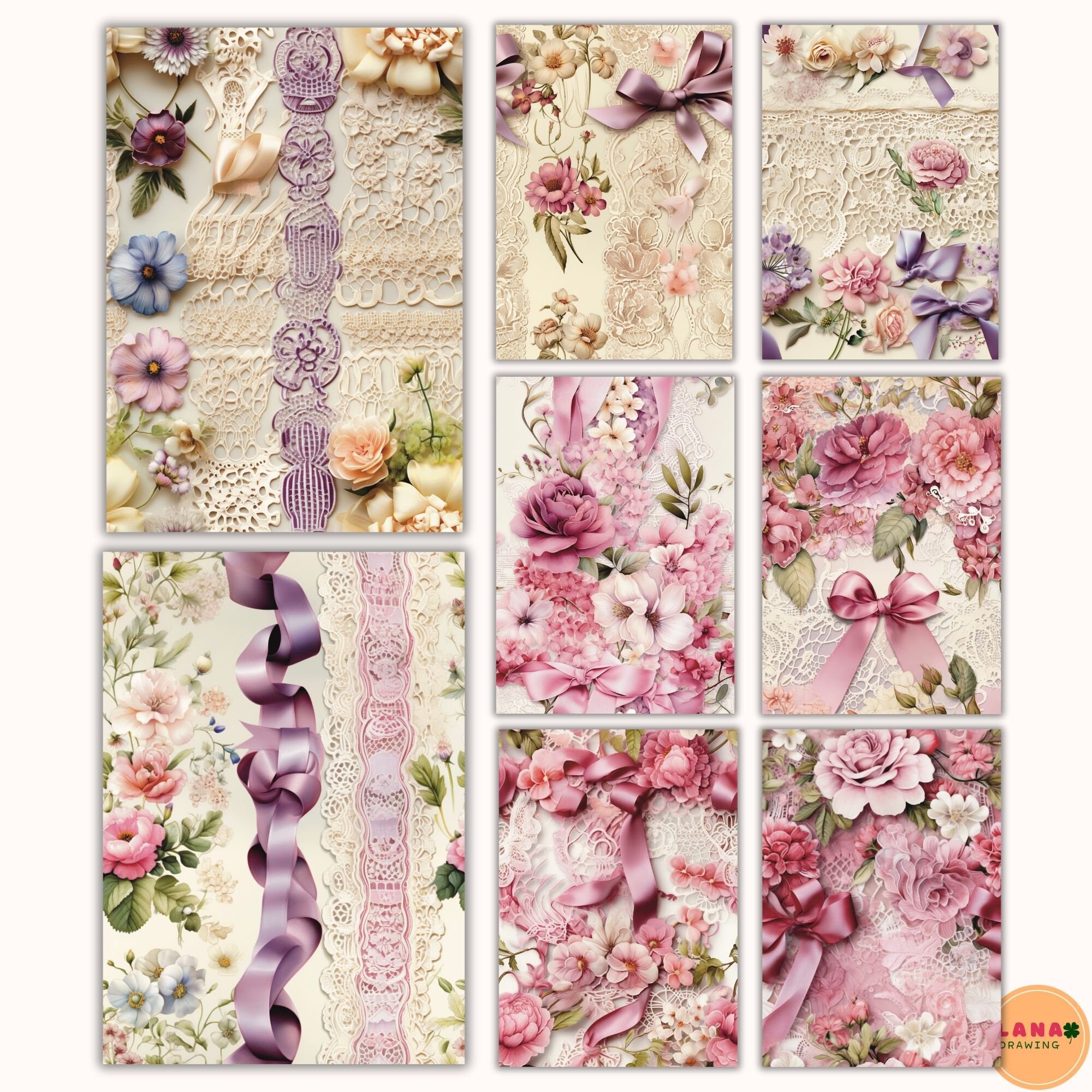 Vintage Gold Floral Lace Digital Paper, Vintage Floral Junk Journal ...