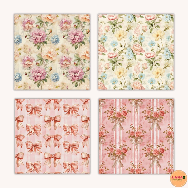 Vintage Digital Paper Pack, Shabby Chic Seamless Pattern, Vintage ...