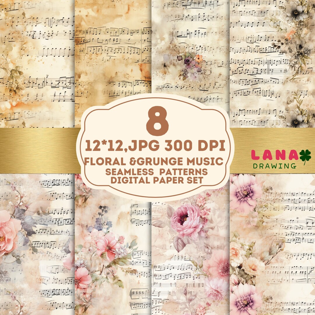 Vintage Digital Paper Pack, Seamless Patterns Vintage Floral Watercolor ...