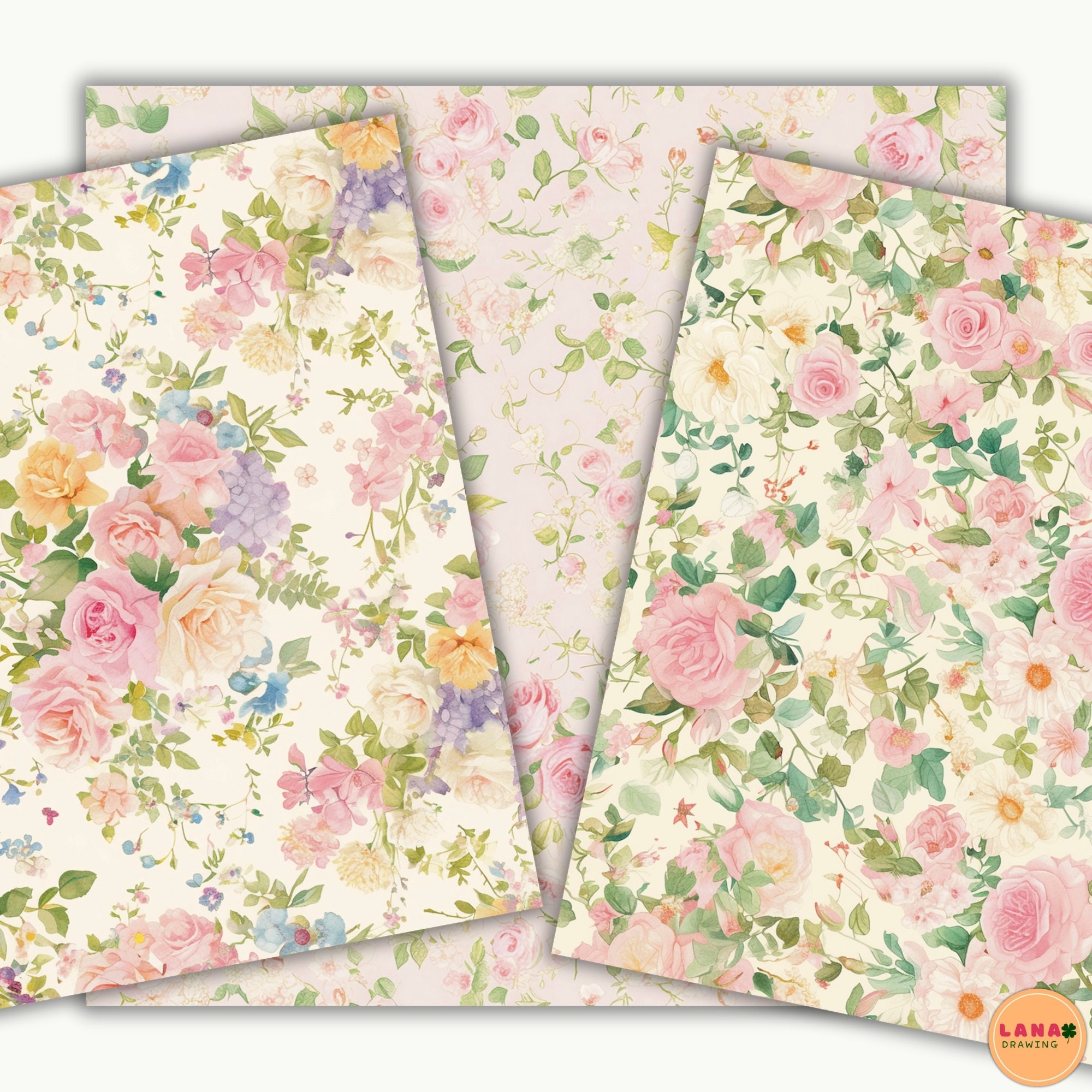 Vintage Rose Digital Paper Pack, Shabby Chic Seamless Pattern, Vintage ...