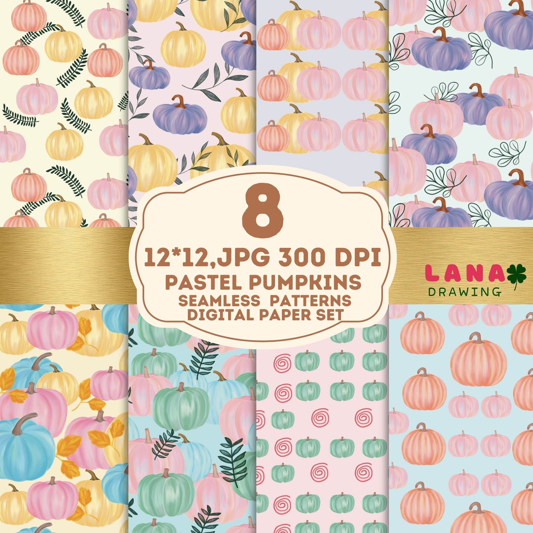 Pastel Pumpkins Seamless Digital Papers, Fall Scrapbook Paper, Autumn ...