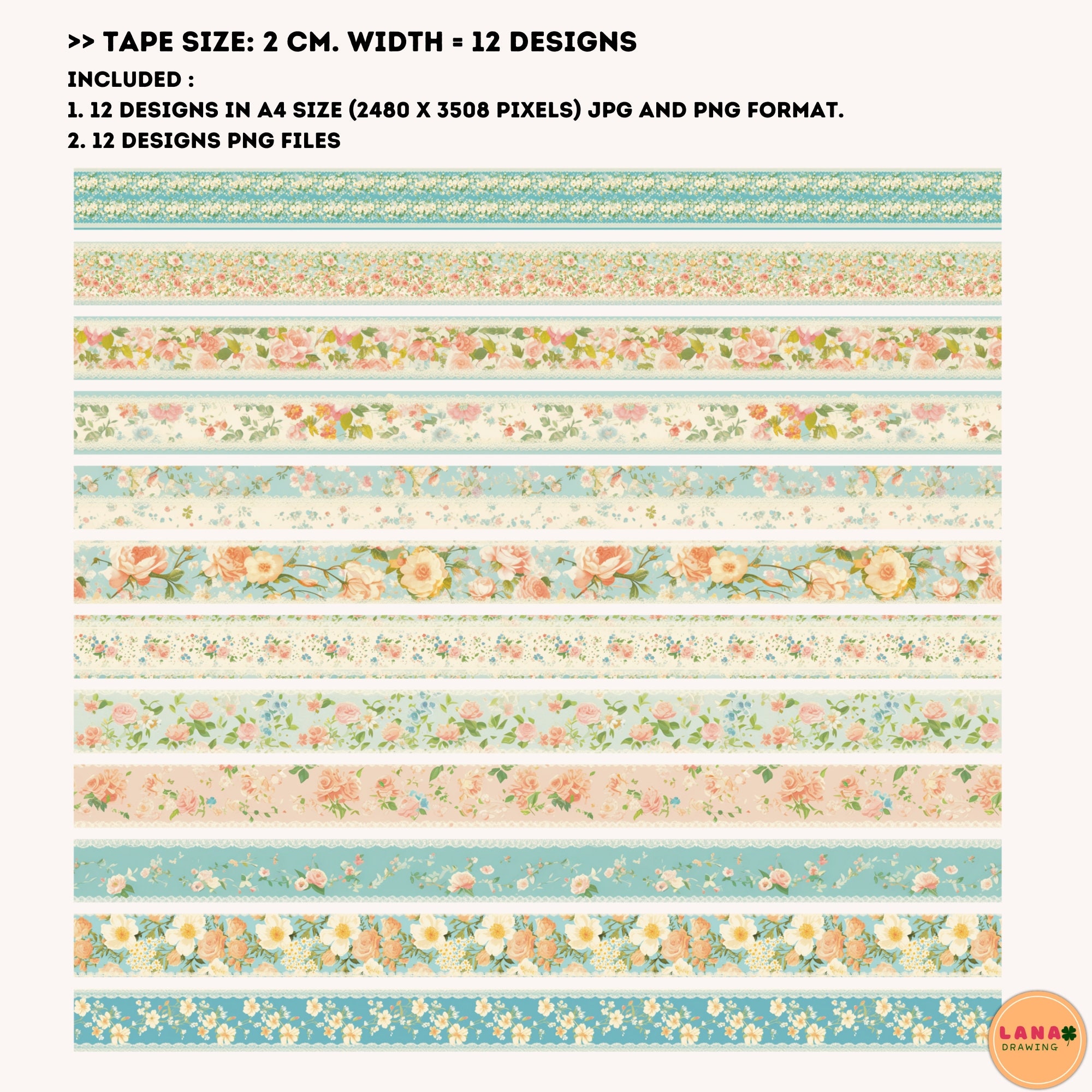 Printable Vintage Borders, Washi Tape Strip, Washi Tape Patterns ...