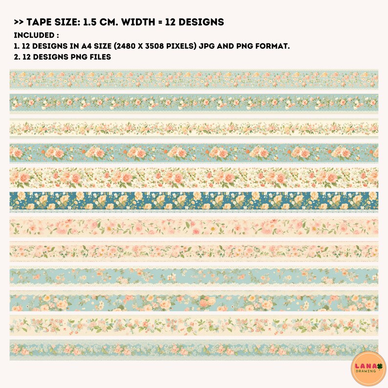Printable Vintage Borders, Washi Tape Strip, Washi Tape Patterns ...