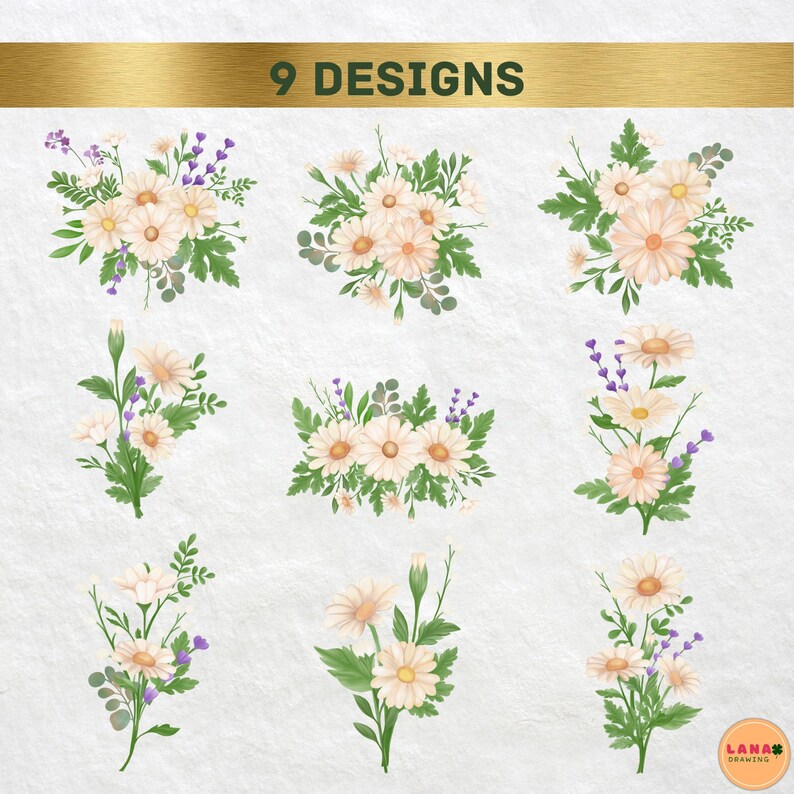 Pastel Daisy Flower Bouquet Clipart, Daisy Frame Watercolor, Floral ...