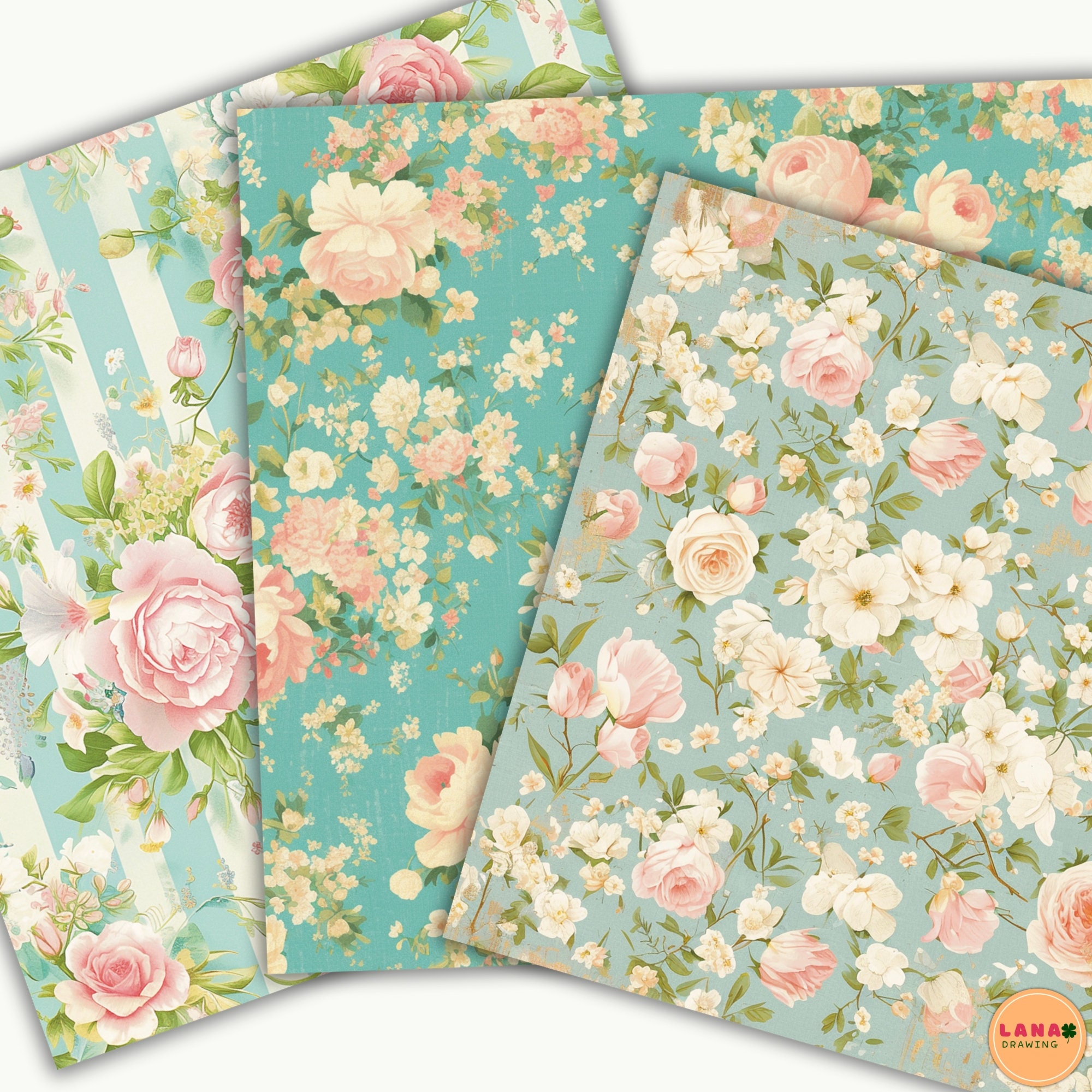 Vintage Digital Paper Pack, Shabby Chic Seamless Pattern, Vintage ...