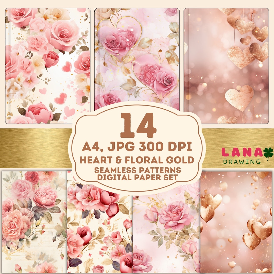 Vintage A4 Digital Paper Pack, Shabby Chic Seamless Pattern, Vintage ...