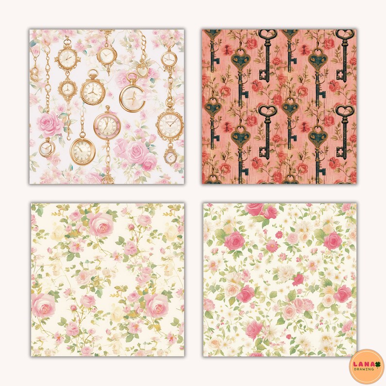 Vintage Digital Paper Pack, Shabby Chic Seamless Pattern, Vintage ...