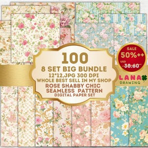Bundle Floral Seamless Pattern, Vintage Digital Paper, Shabby Chic Rose ...