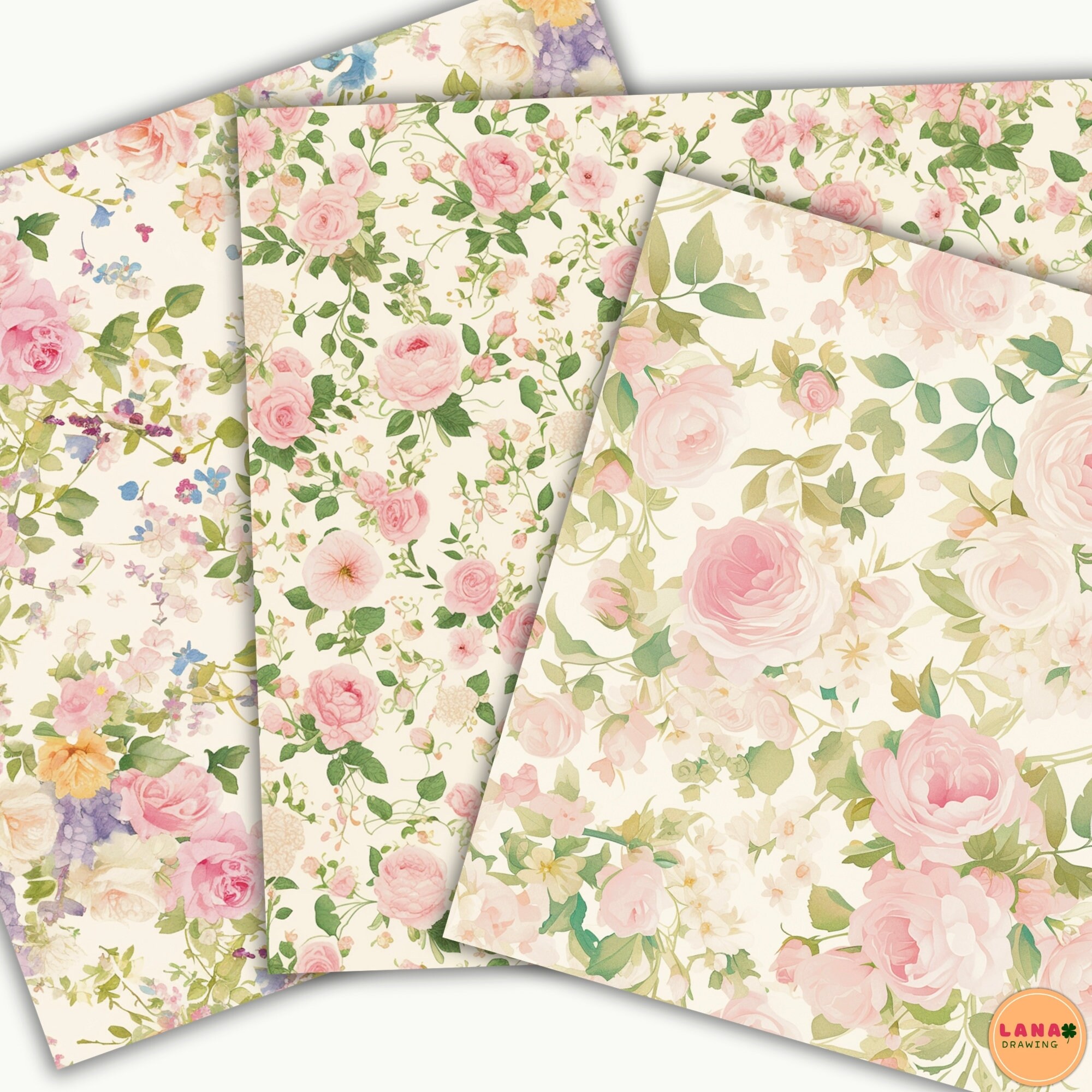 Vintage Rose Digital Paper Pack, Shabby Chic Seamless Pattern, Vintage ...
