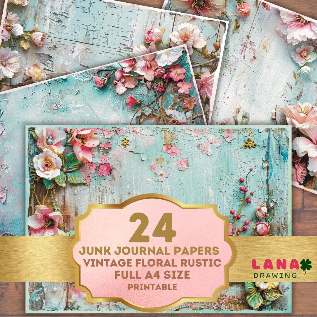Rustic Flower Green Wood, Floral Junk Journal Paper, Junk Journal Pages ...