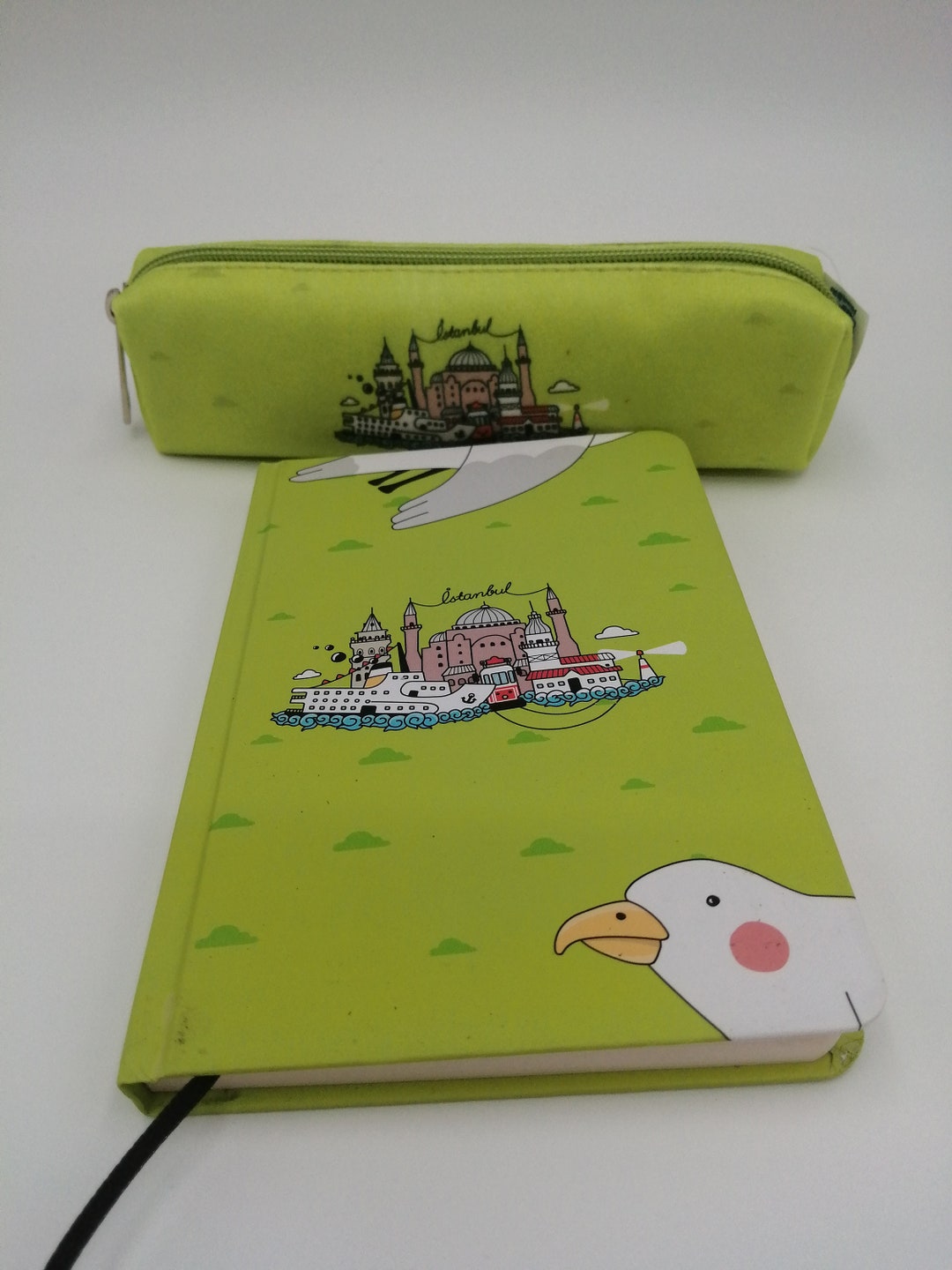 Green Cover Istanbul Themed Notebook and Pen Holder Set, Pencil Case ...