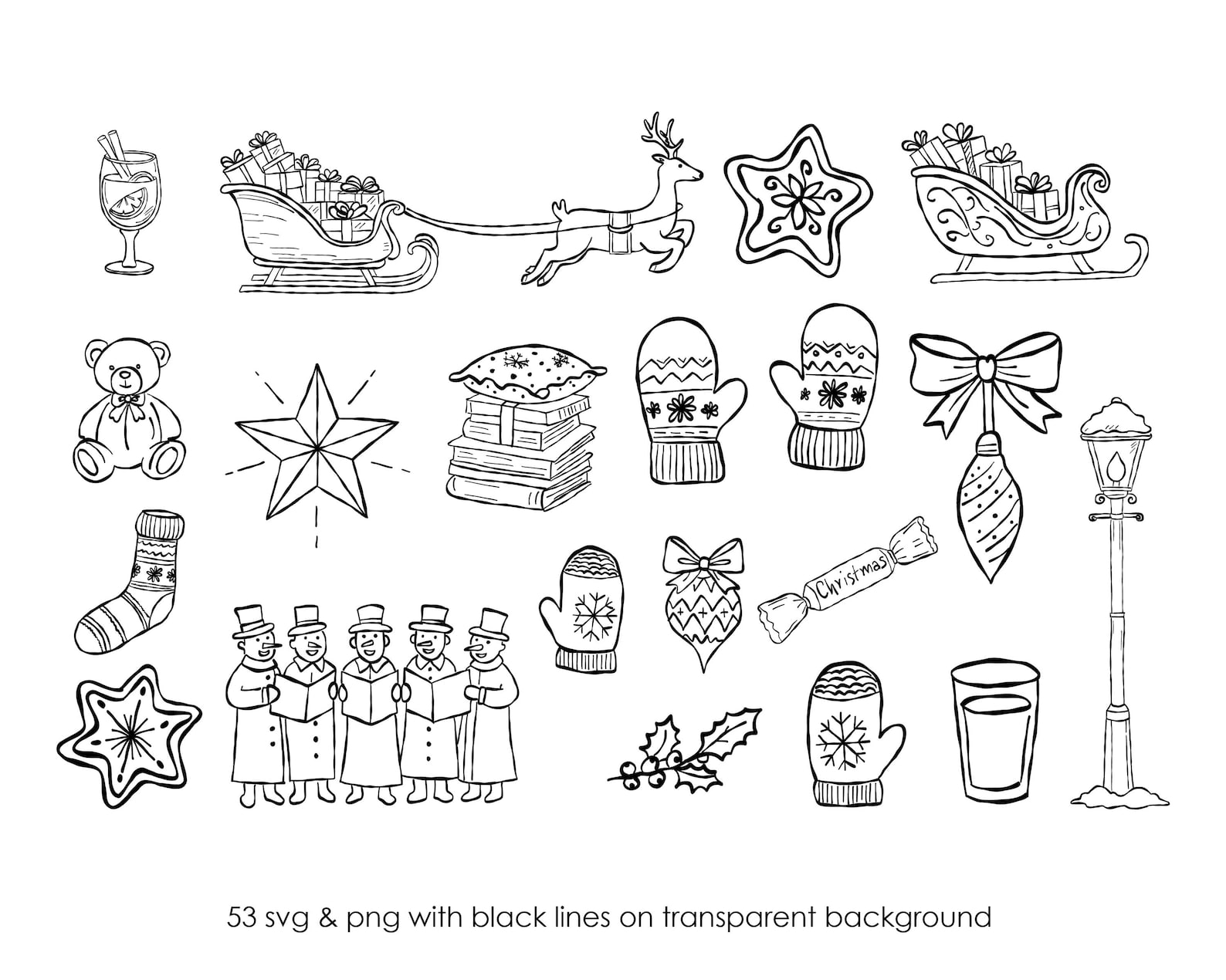 Whimsical Christmas Clipart Set | Hand Drawn Holiday Elements Bundle ...