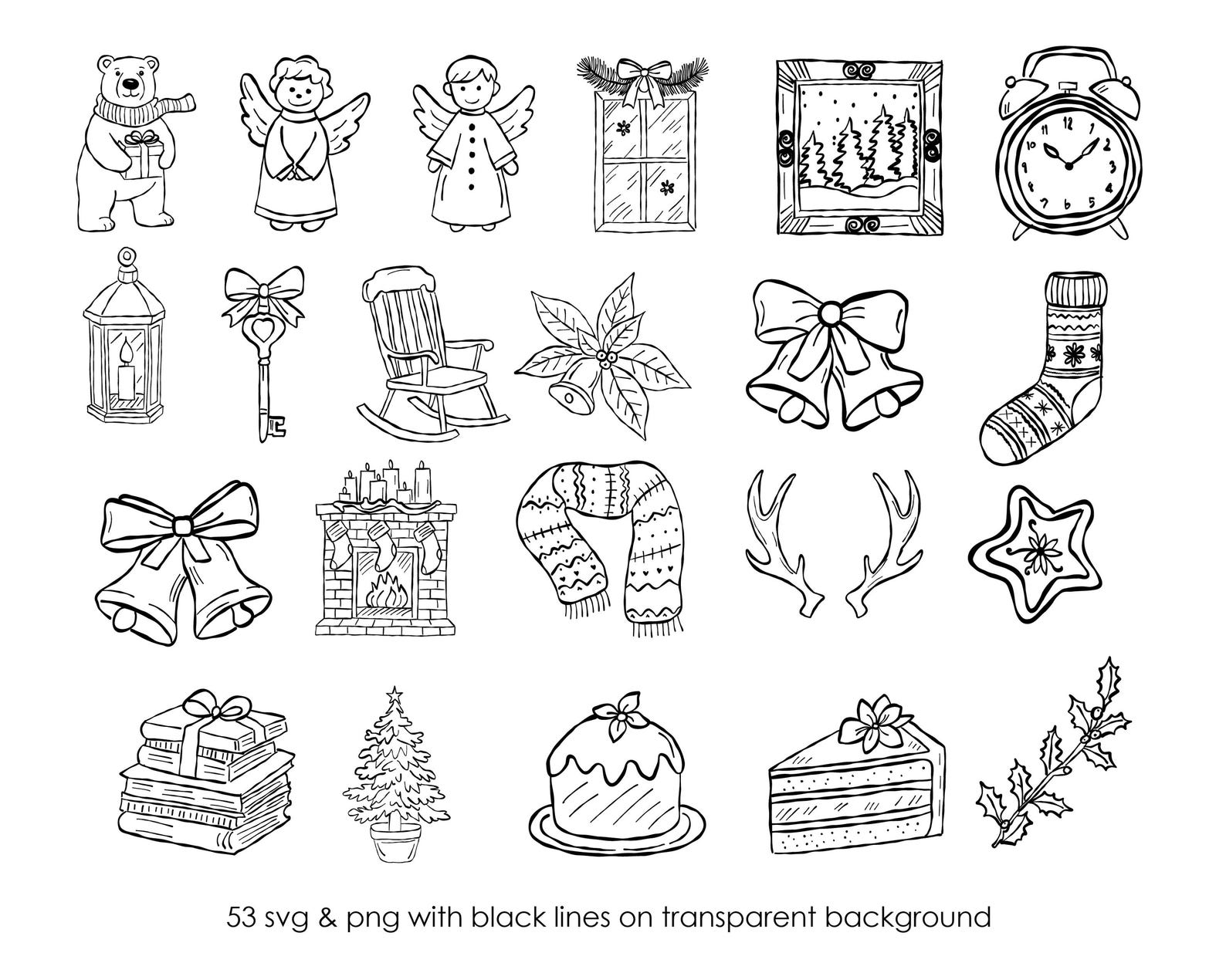 Whimsical Christmas Clipart Set | Hand Drawn Holiday Elements Bundle ...
