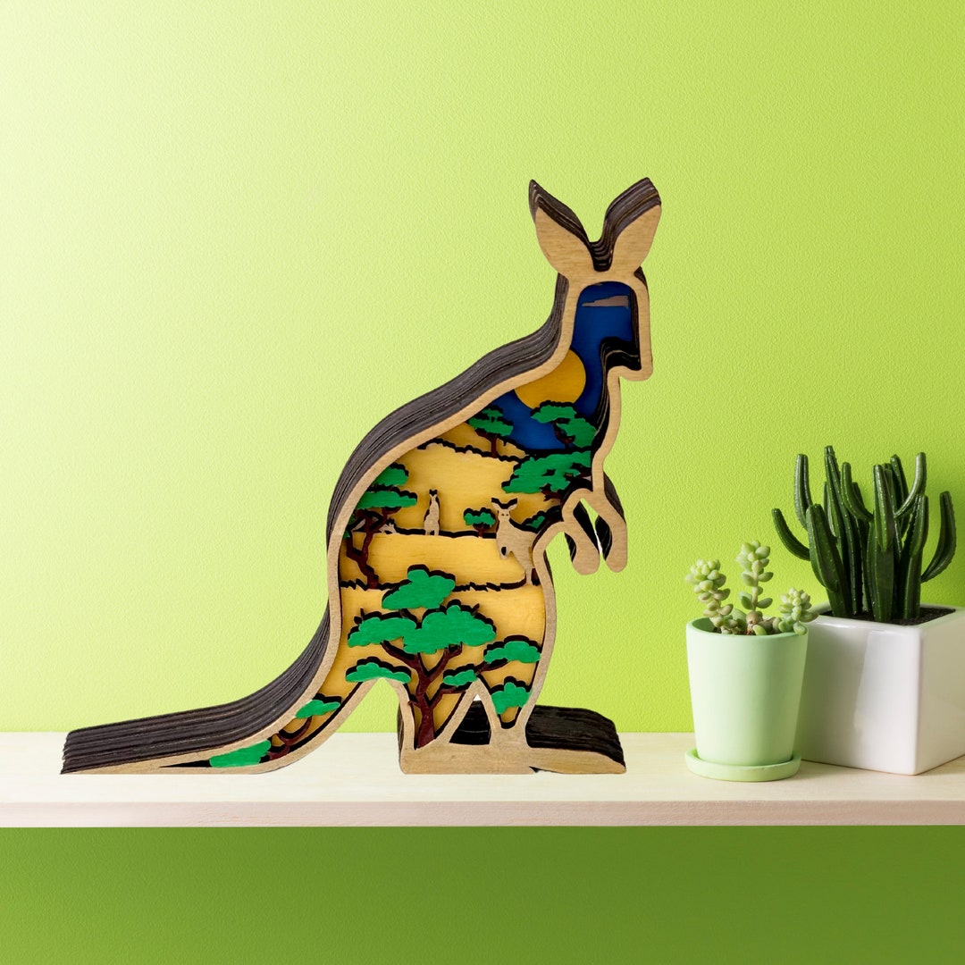 Laser Cut Wooden Kangaroo, 7 Layered Kangaroo Gift, Gift for Kangaroo ...