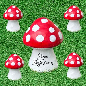 Red Stone Mushroom, Fairy Garden Gift, Hand Painted Garden Art, Magical ...
