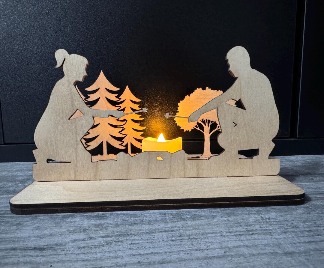 Laser Cut Wooden Nightlight Campfire Scene With Marshmallow Toasting ...