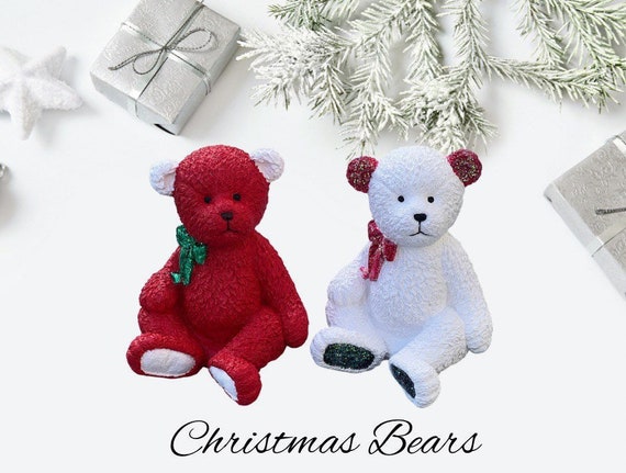 Christmas Stone Teddy Bear Handmade Cute Seated Bear With - Etsy