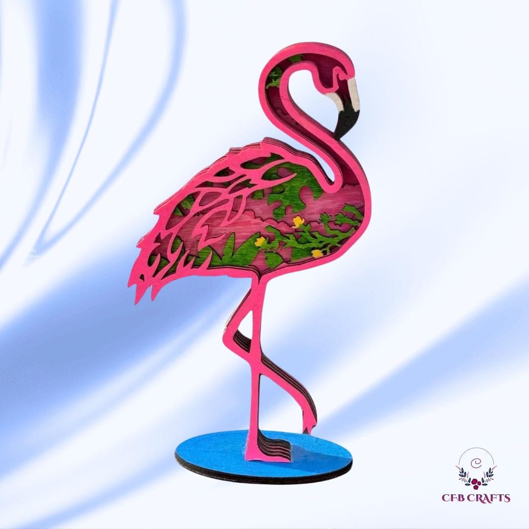 Wooden Six Layered Laser Cut Flamingo, Tropical Flamingo Home Decor ...