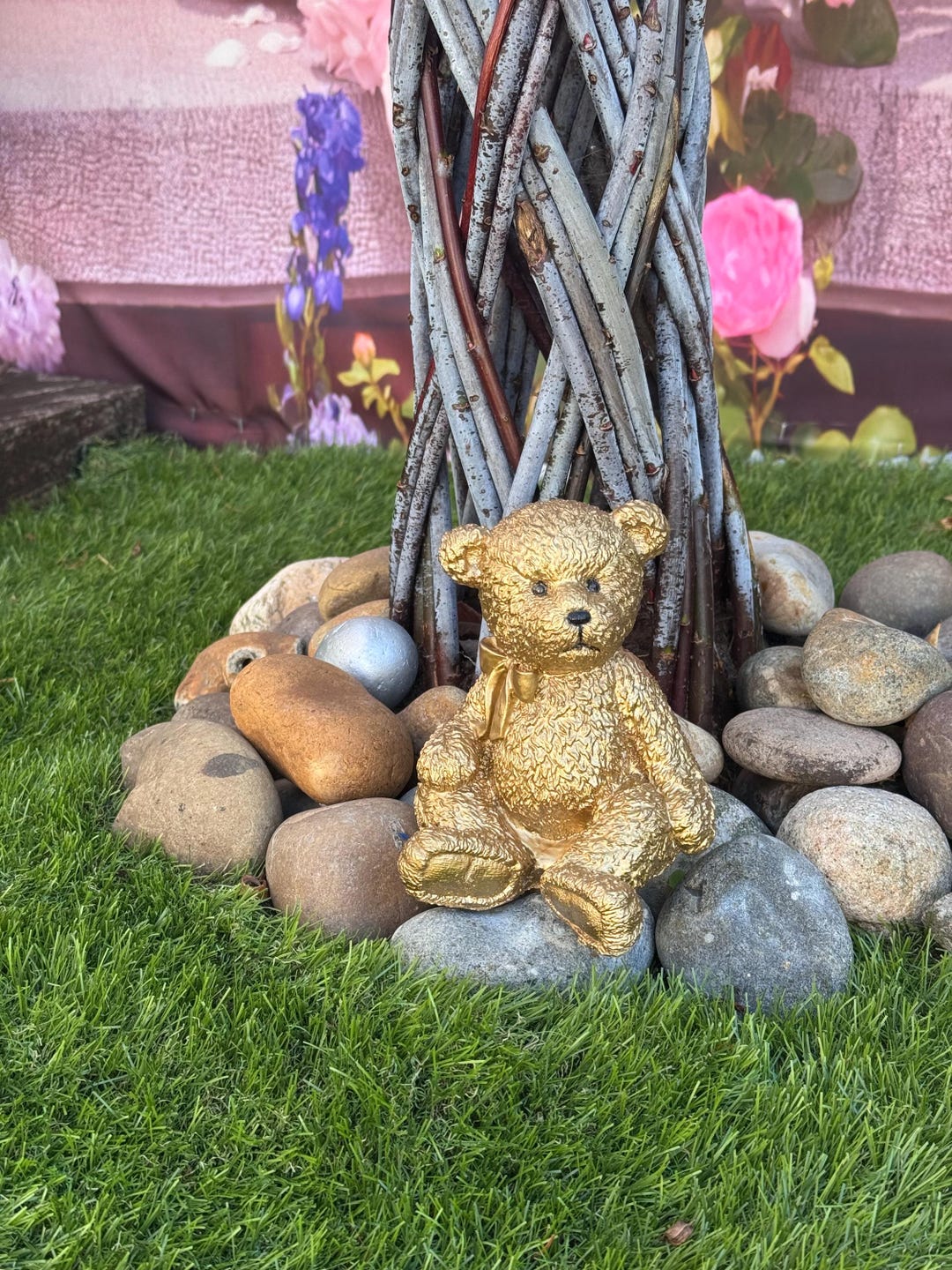 Memorial Stone Teddy Bear Statue: Golden Garden Gift - Etsy UK