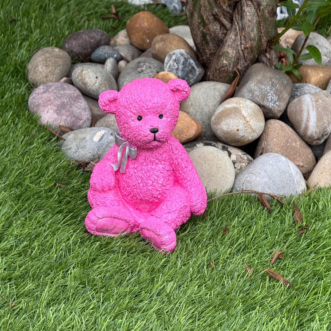 Memorial Pink Stone Cast Teddy Bear Memorial Garden Gift - Etsy
