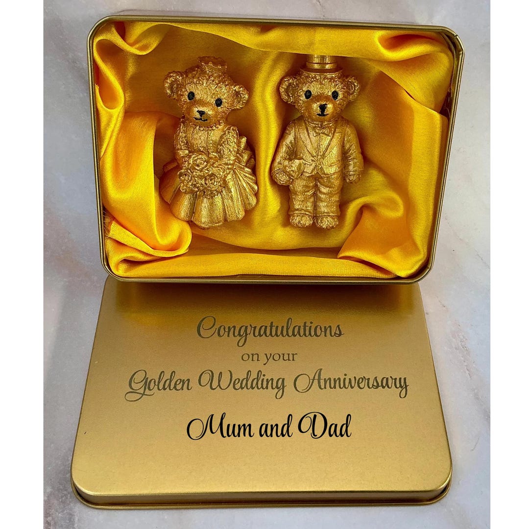 Personalised Golden Wedding Anniversary Gift Gold Teddy Bear Couple ...