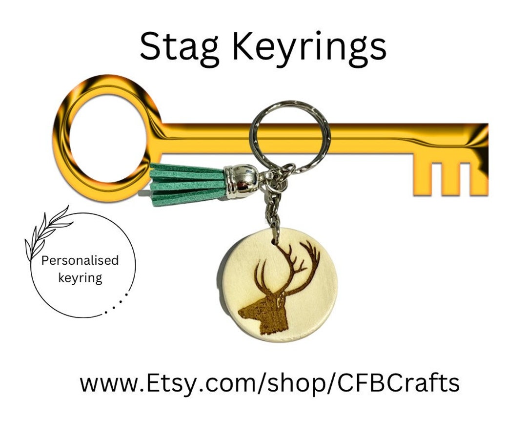 Personalised Stag Laser Engraved Keyrings Custom Wooden - Etsy