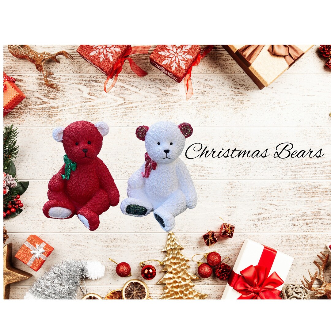 Christmas Stone Teddy Bear, Handmade Cute Seated Bear With Bow-tie ...