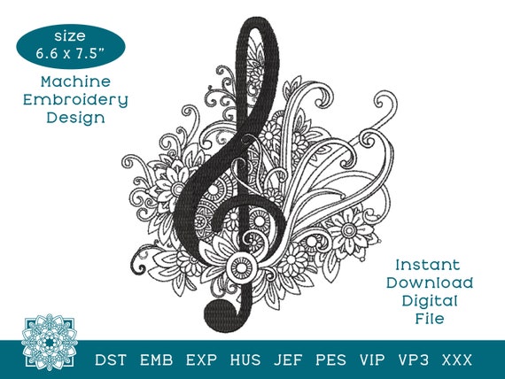 Treble Clef Embroidery Design Music Note Machine Embroidery - Etsy