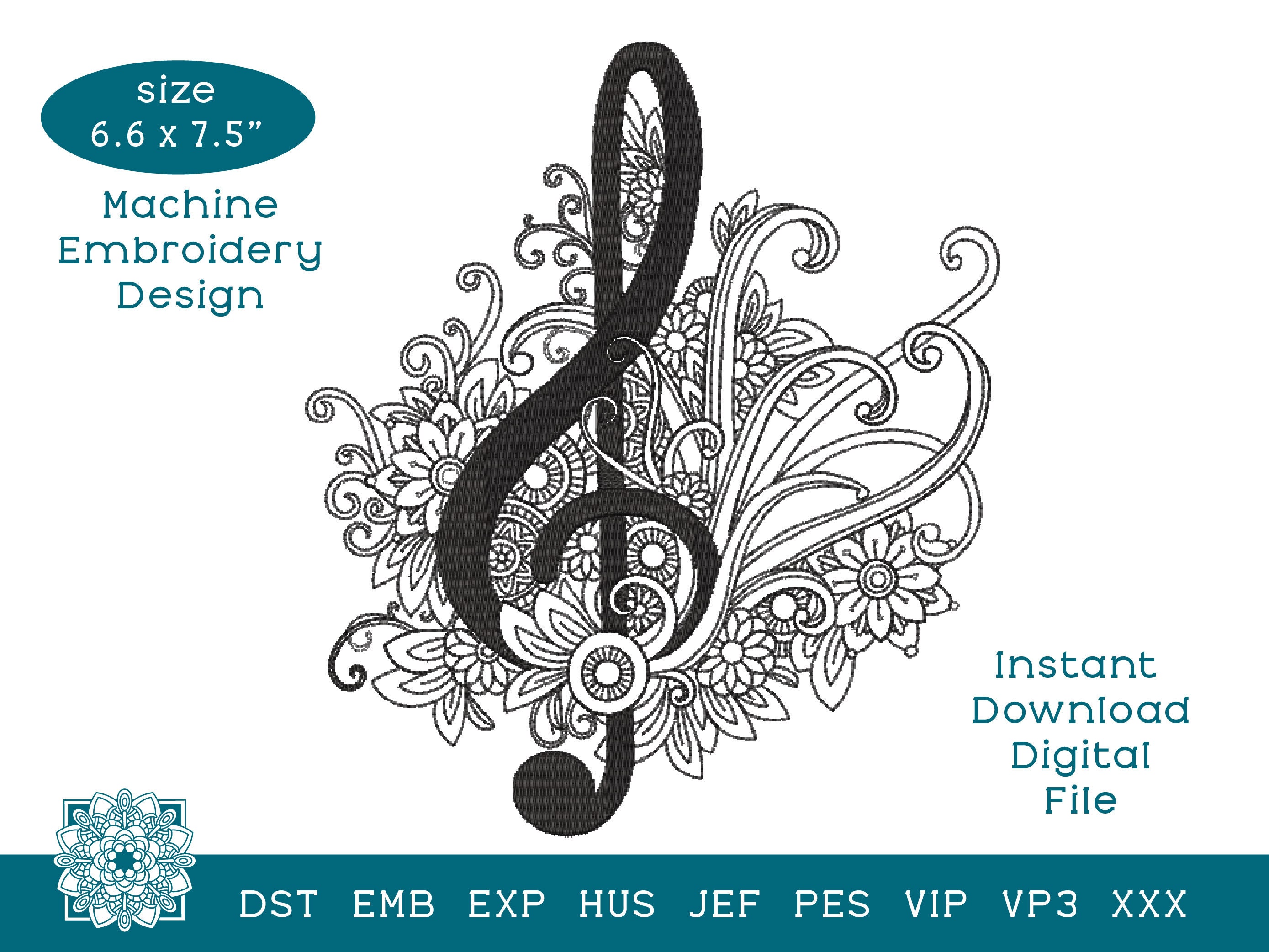 Treble Clef Embroidery Design Music Note Machine Embroidery | Etsy
